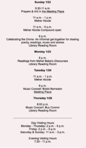 Weekly Calendar - Meher Spiritual Center