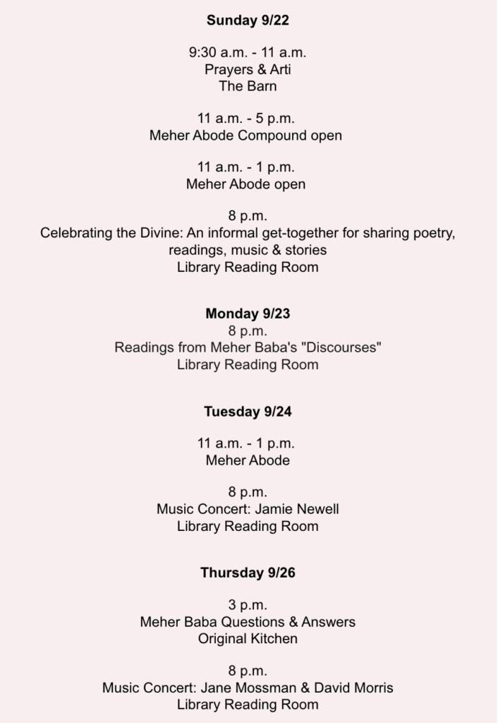 Weekly Calendar - Meher Spiritual Center